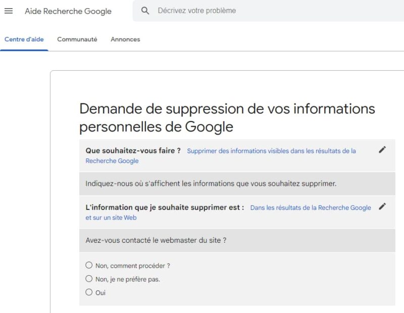 Suppression de contenu de la recherche Google : comment faire
